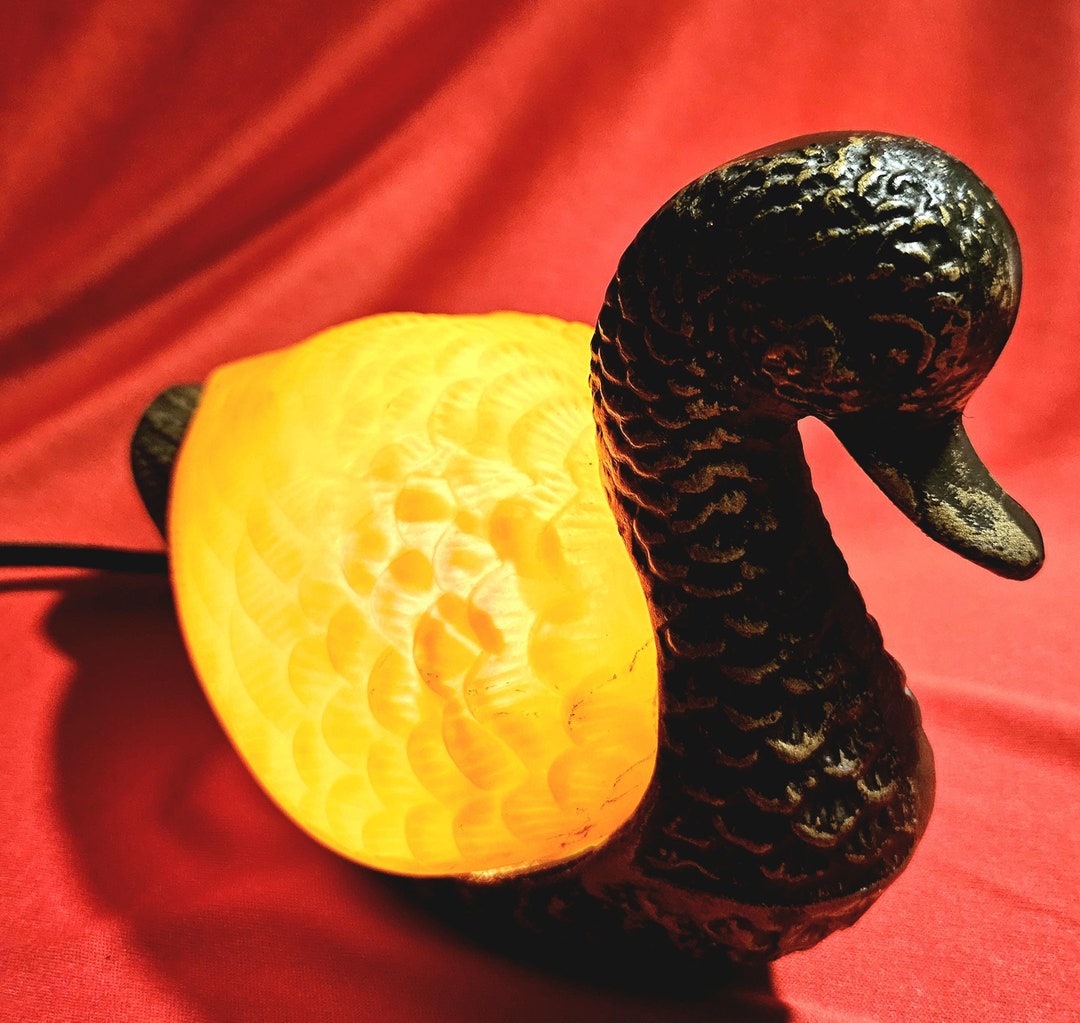 Vintage Mallard Duck Lamp Amber Glass Shelled Bronze Finish Table Lamp ...