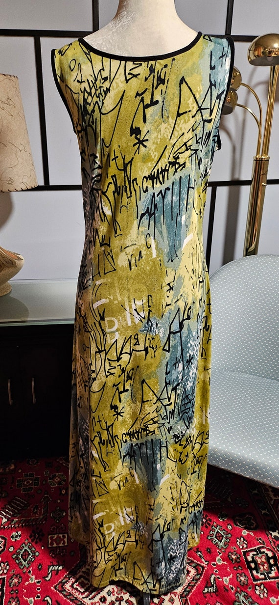 1990s Tango Mango Maxi Dress Graffiti Print Greens W… - Gem