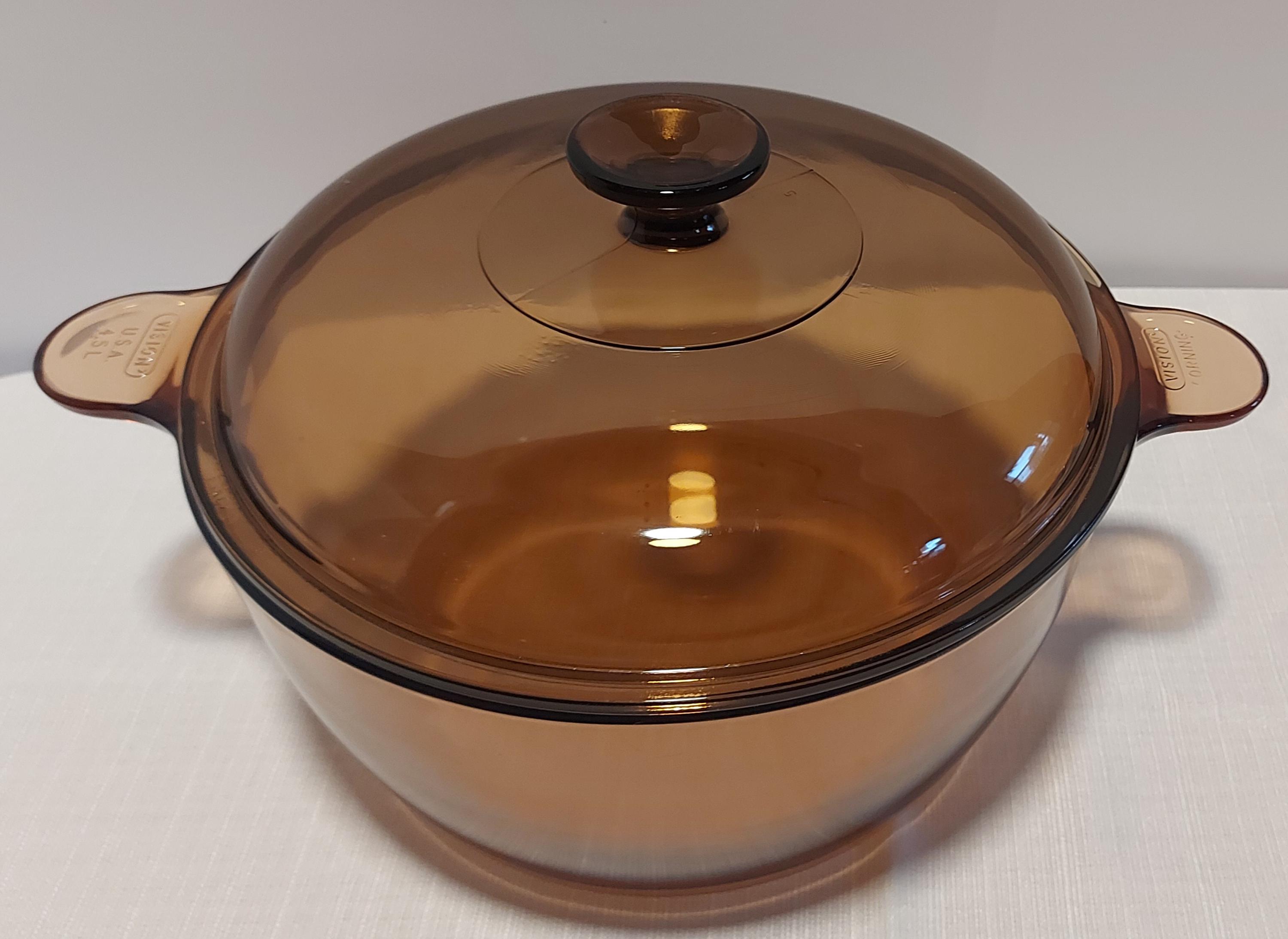 Vintage Visions Pyrex 4.5 Litre Amber Round Pot With Lid Dutch Oven See ...