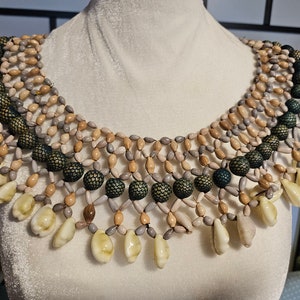 Seed Pod Cowrie Shell Collar Bib Necklace Boho Festival Coachella ...