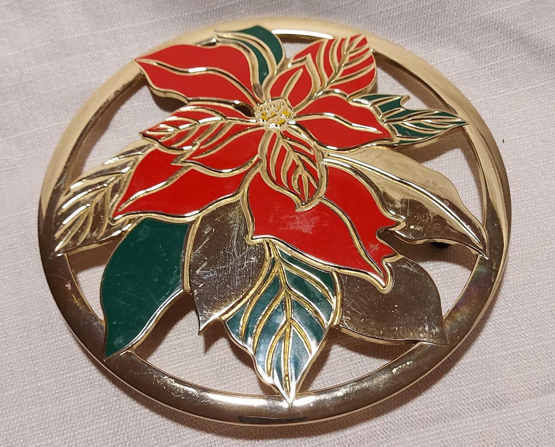 Vintage 1980's Brass Christmas Poisettia Trivet Dinner and Dining Wall ...
