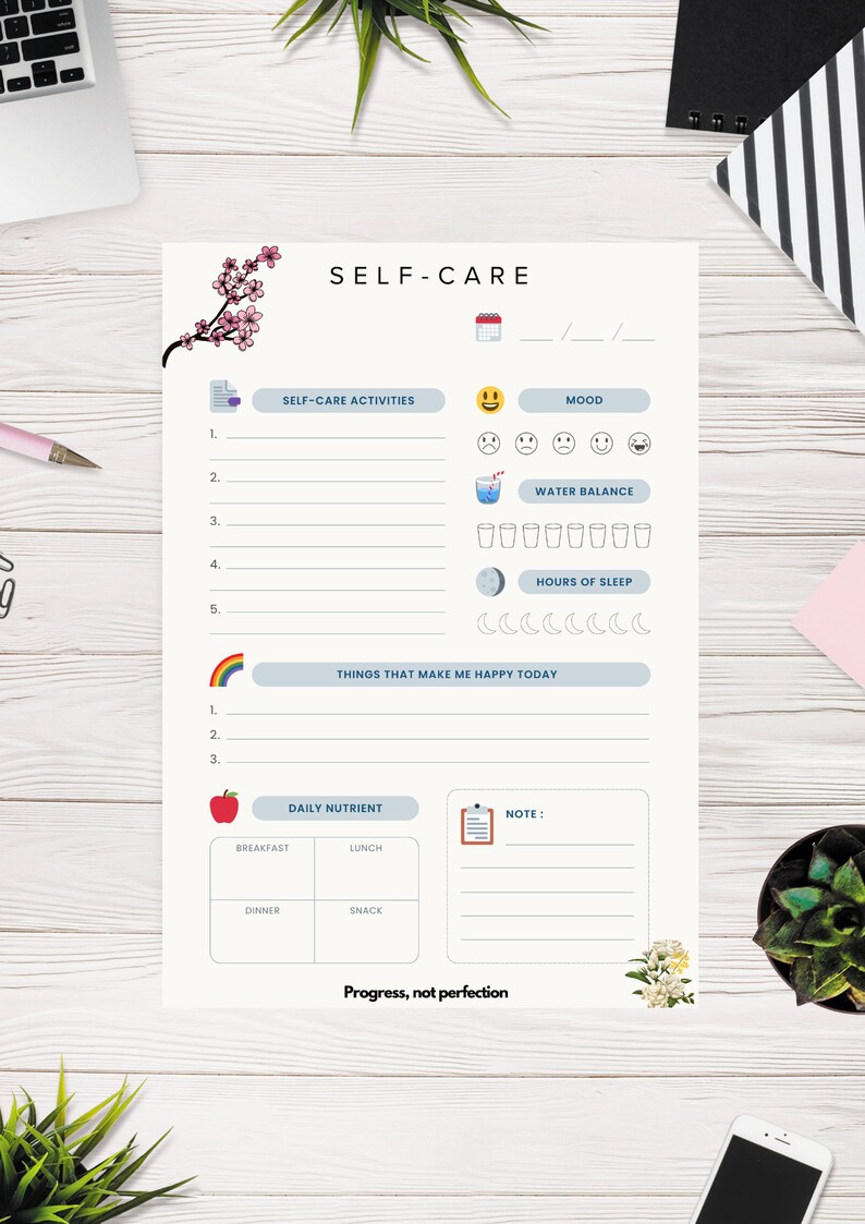 Self Care Checklist Printable Template Self Care Routine Plan Daily