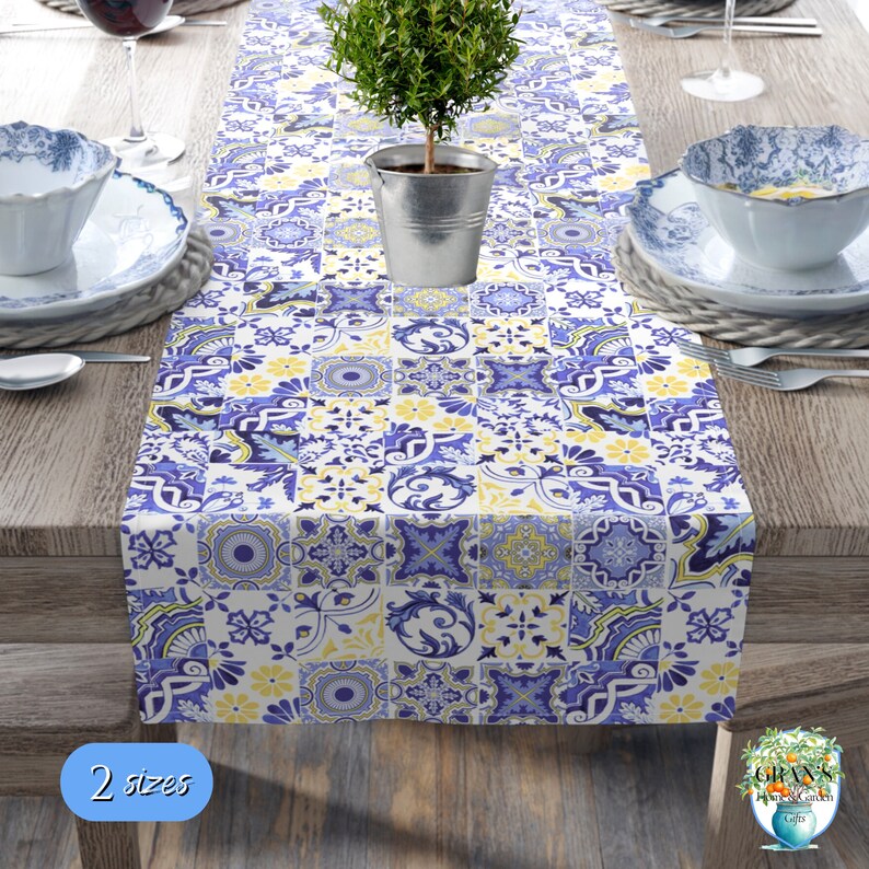 Mediterranean Tile Print Table Runner Cotton Italian Sunday Dinner ...