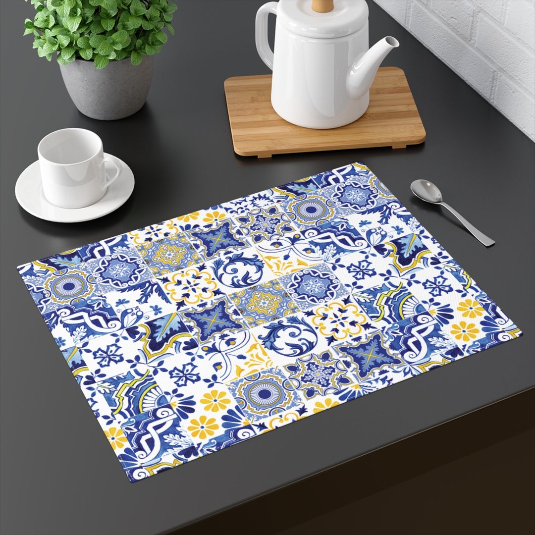 Tile Placemat Mediterranean Tile Cotton Placemat Italian Place Mat Tile ...