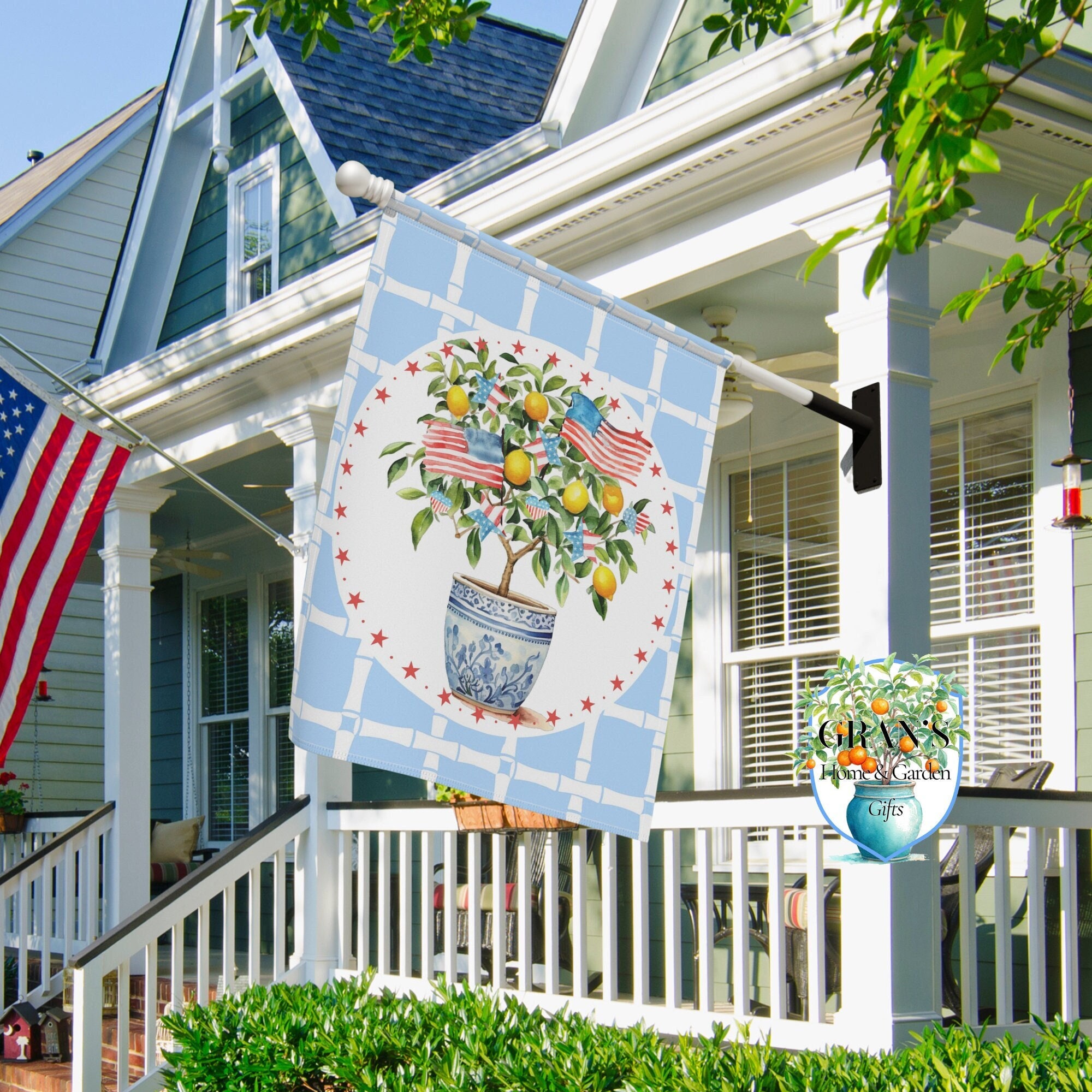 American Flag Red White Blue Garden Flag Gift Lemon Tree Independence ...