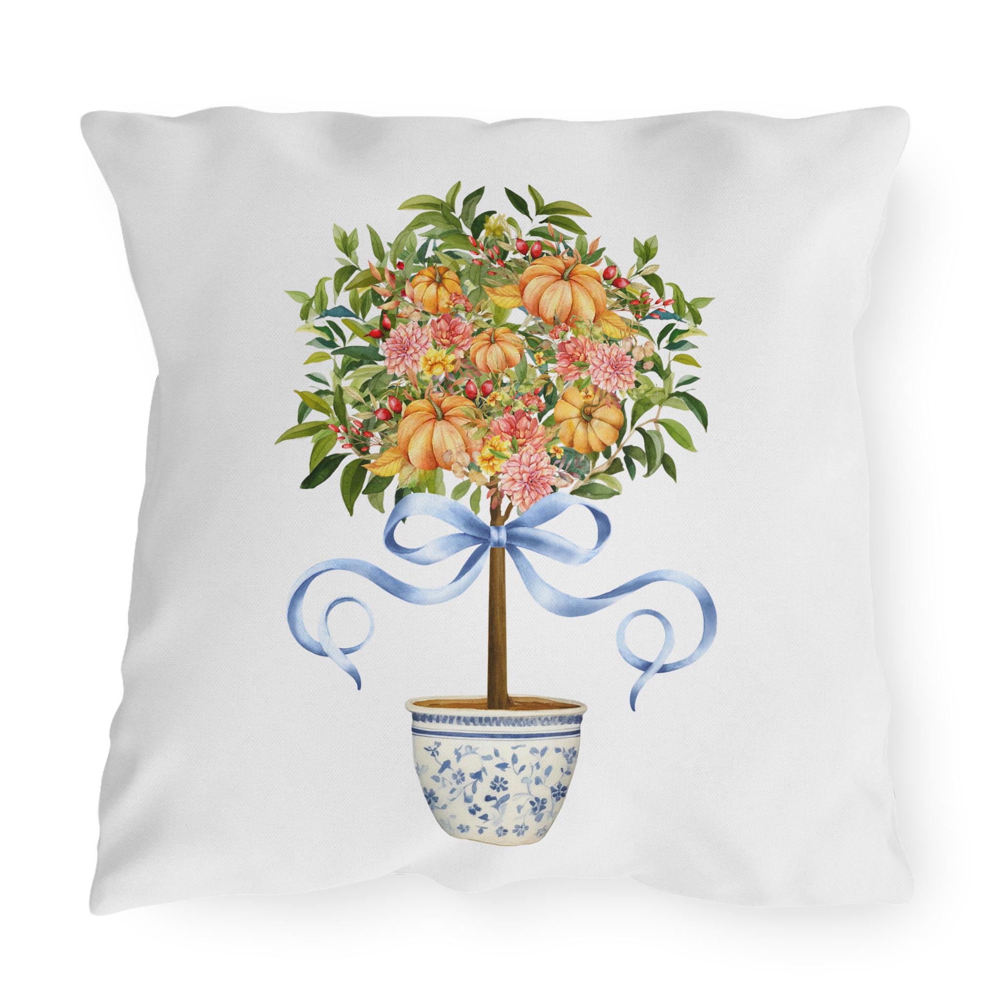 Preppy Chinoiserie Topiary Pumpkin Outdoor Pillows Autumn Weather ...