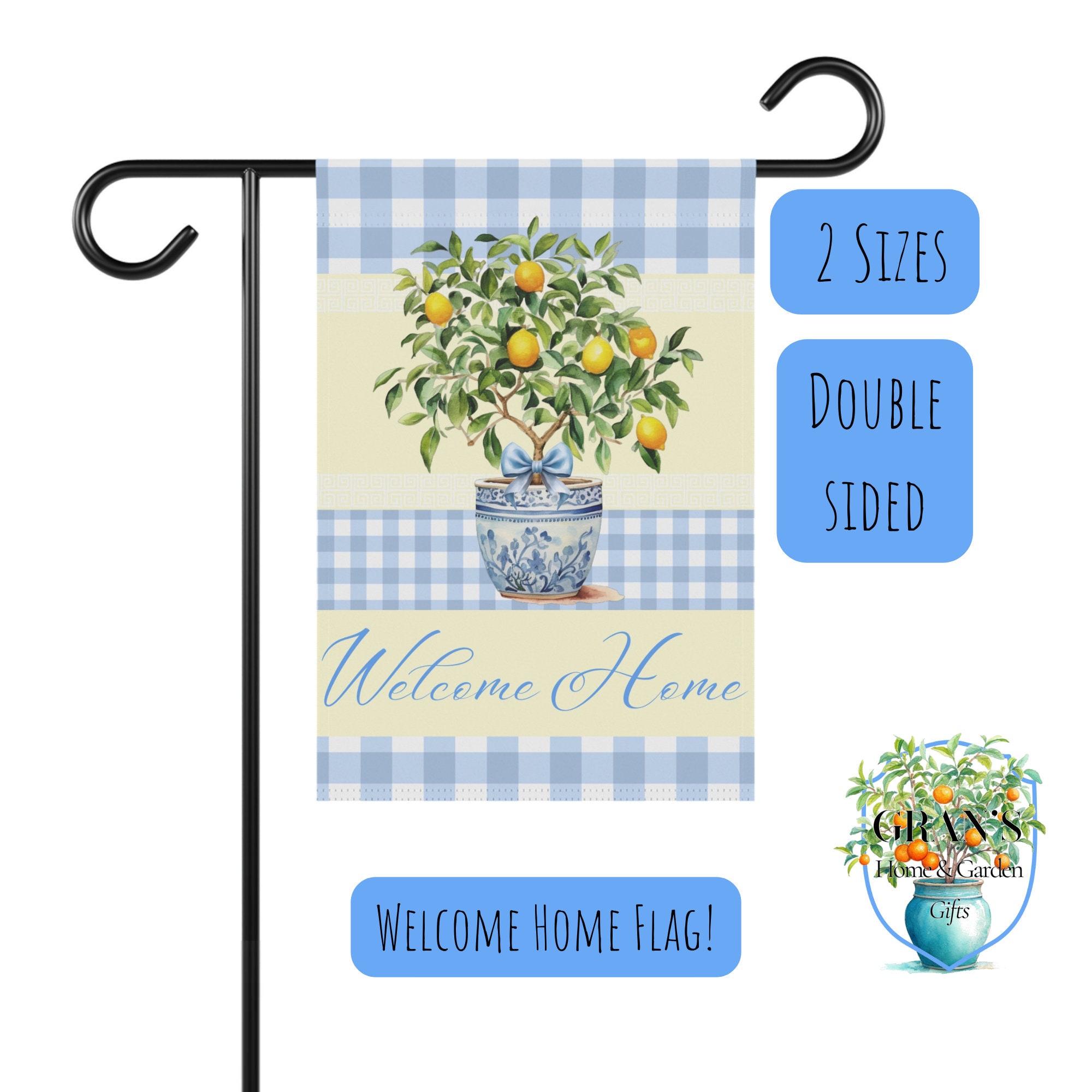 Welcome Home Flag, Lemon Tree Chinoiserie Flag, Lemon Garden Flag ...