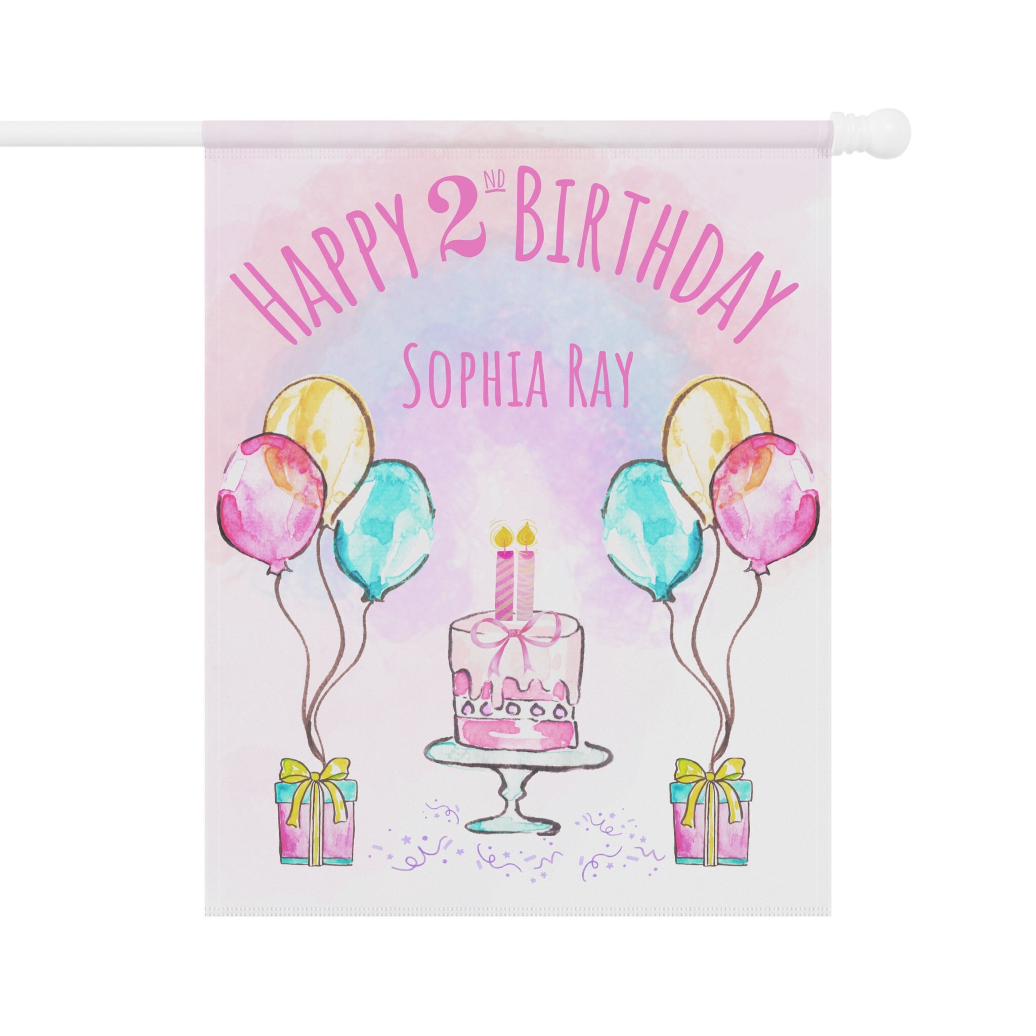 Girls Birthday Flag, Pink Happy Birthday Banner, Personalized Birthday ...