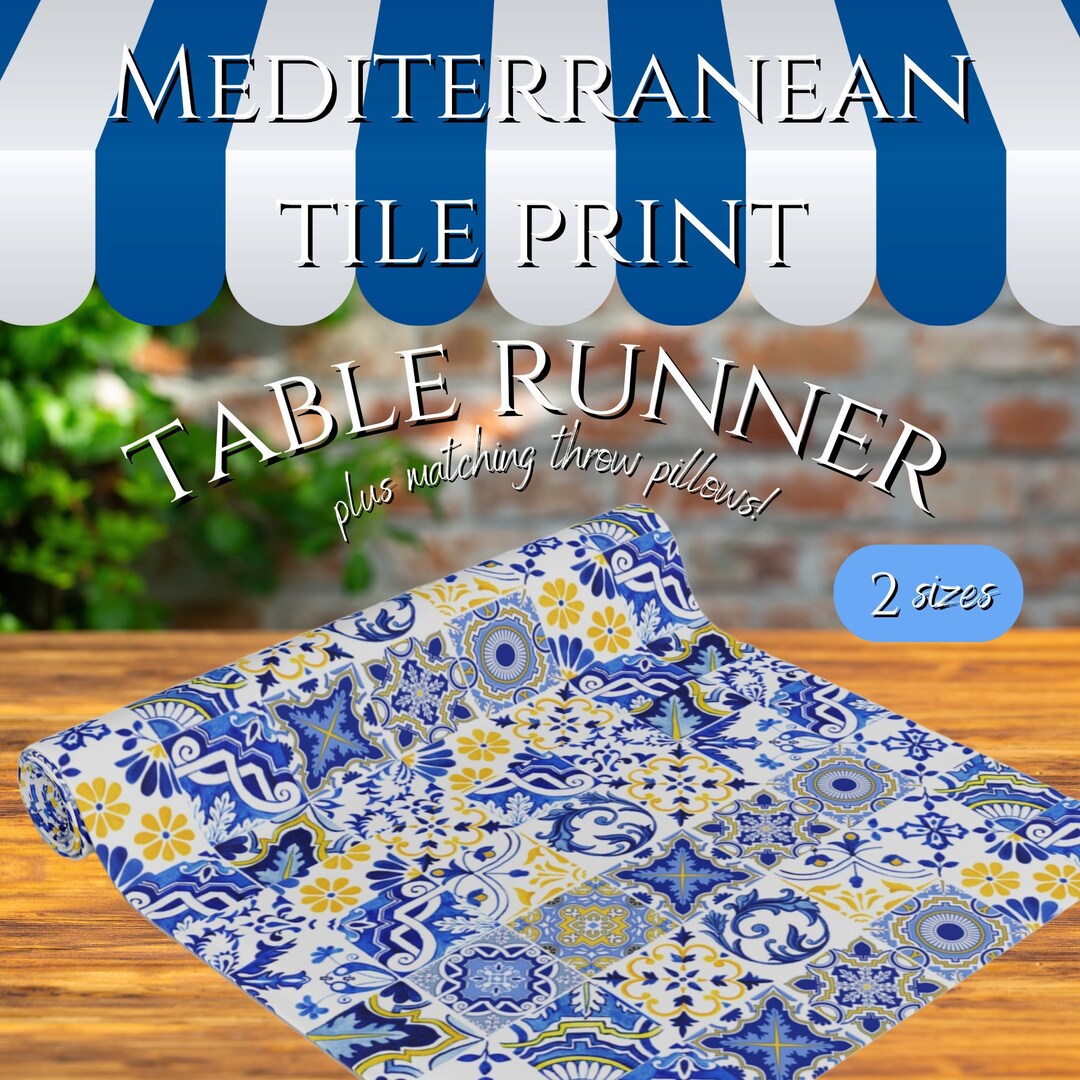 Mediterranean Tile Print Table Runner Cotton Italian Sunday Dinner ...