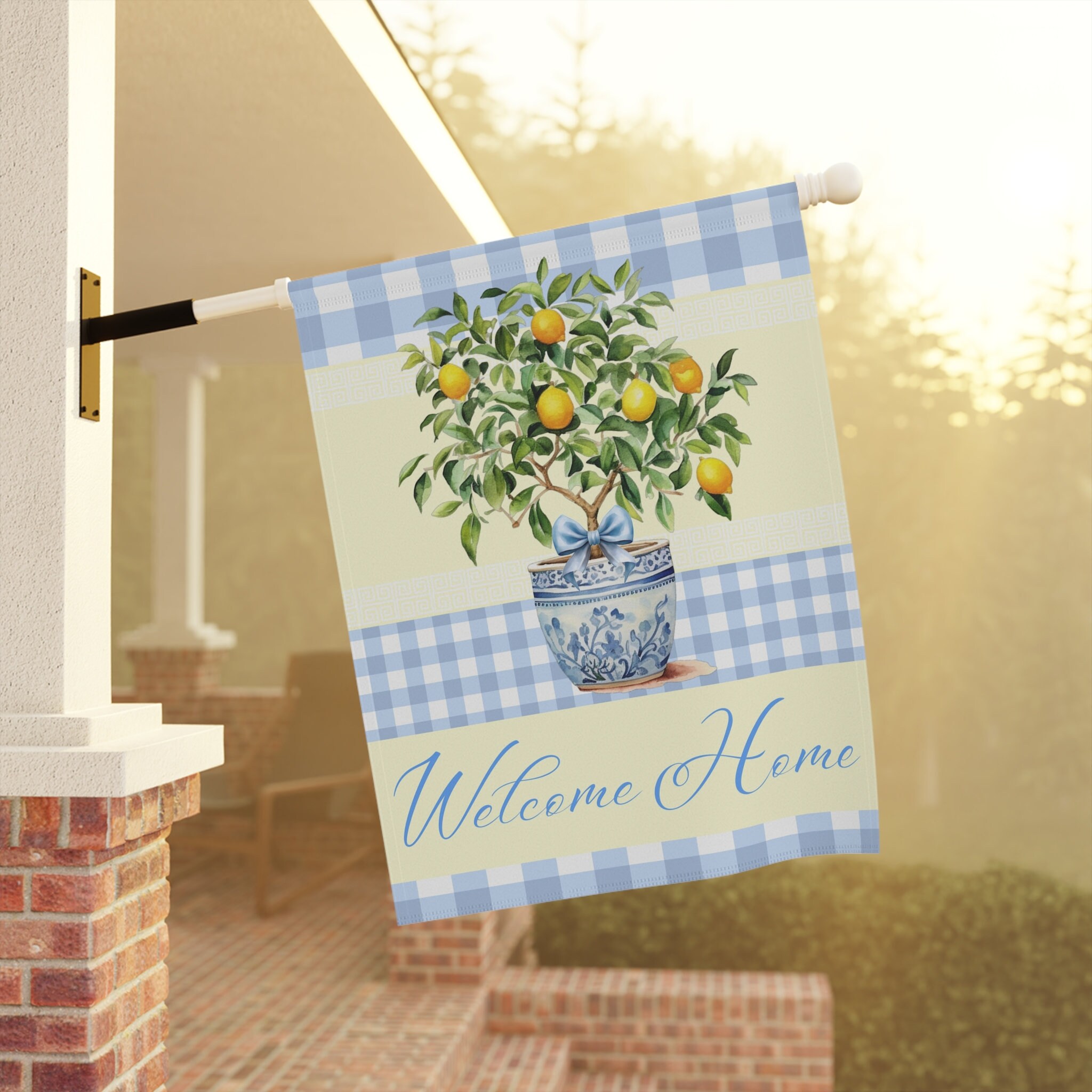 Welcome Home Flag, Lemon Tree Chinoiserie Flag, Lemon Garden Flag ...