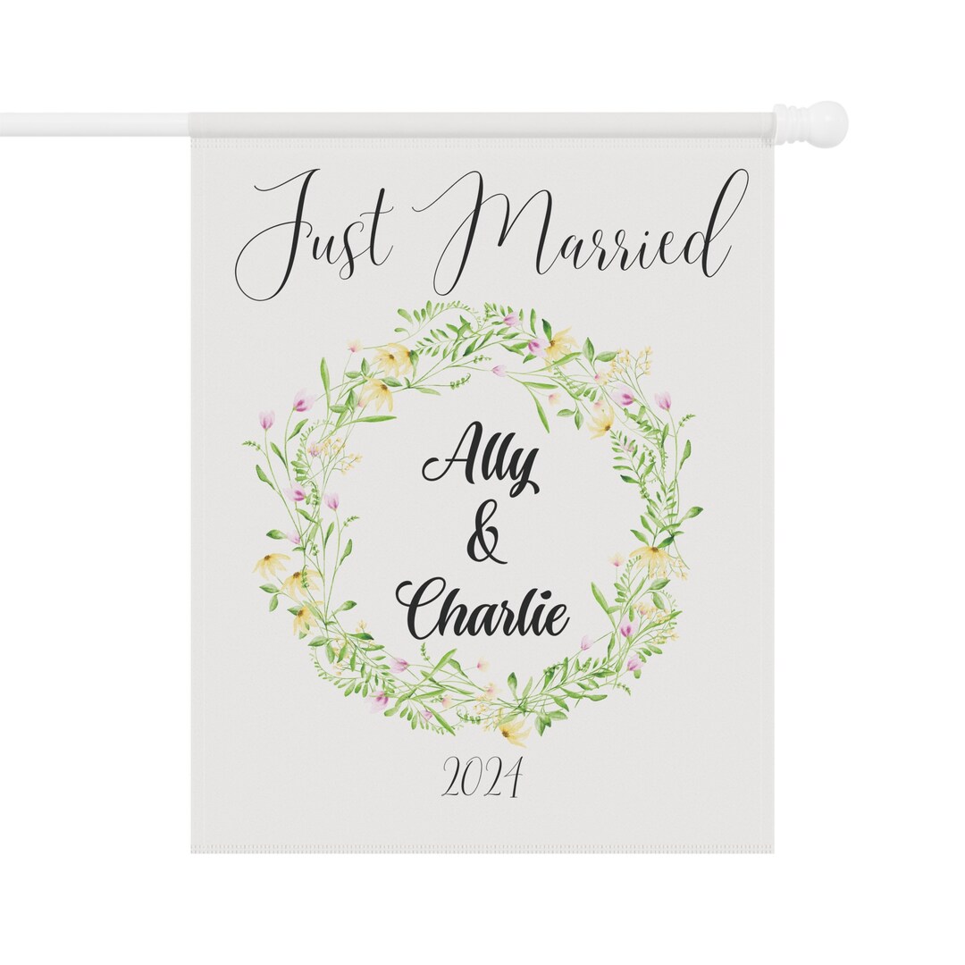 Personalized Just Married Flag Outdoor Wedding Garden Flags Minimal ...