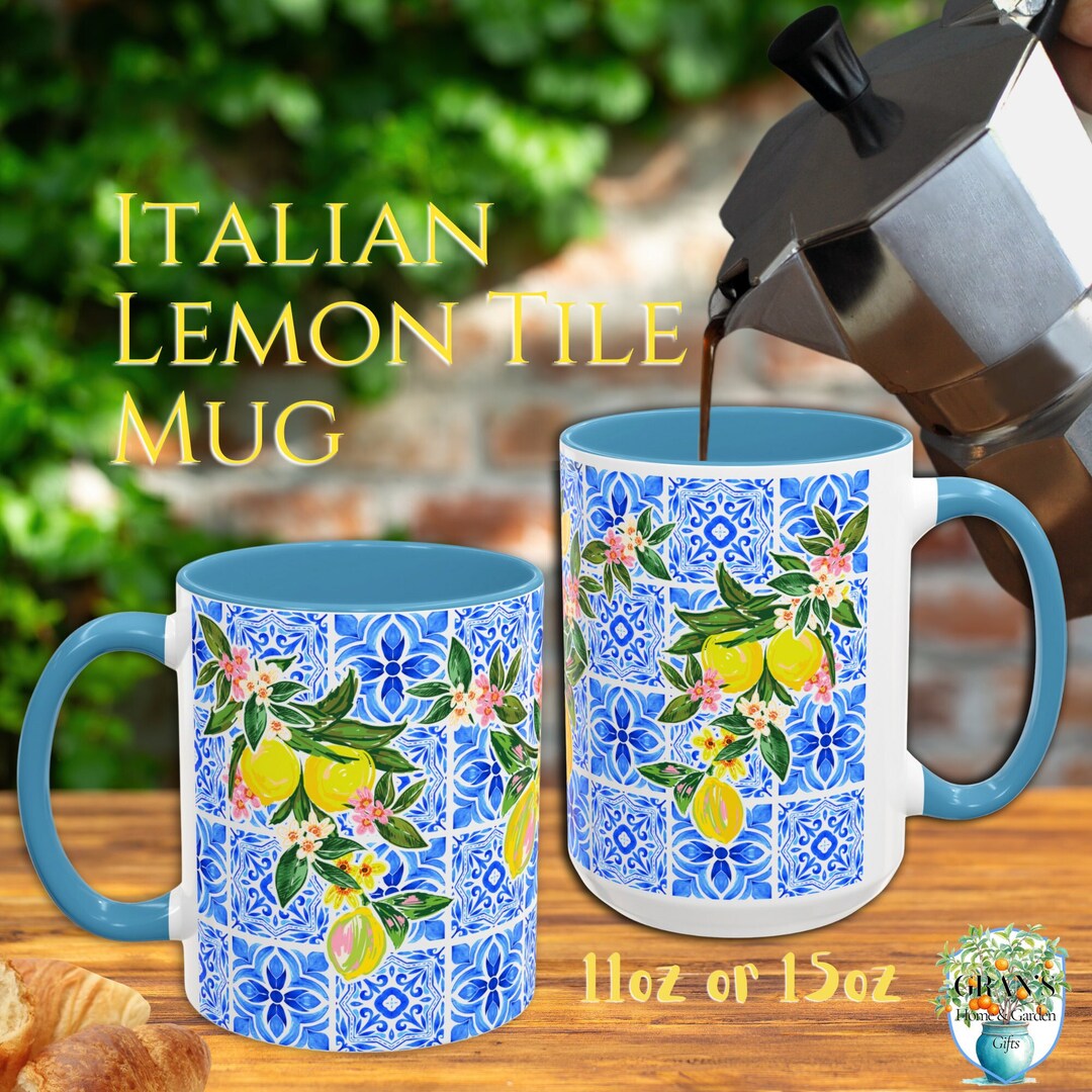 Italian Lemon Tile Mug Lemon Coffee Mug Ceramic Tile Coffee Mug Amalfi ...