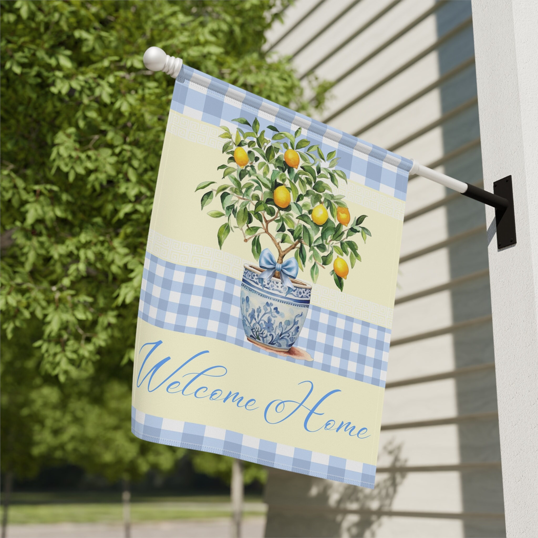 Welcome Home Flag, Lemon Tree Chinoiserie Flag, Lemon Garden Flag ...