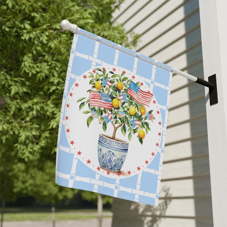 American Flag Red White Blue Garden Flag Gift Lemon Tree Independence ...