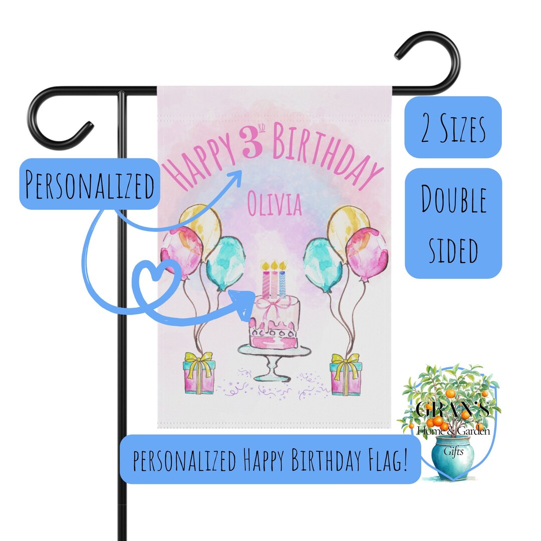 Girls Birthday Flag Pink Happy Birthday Banner Personalized Birthday ...