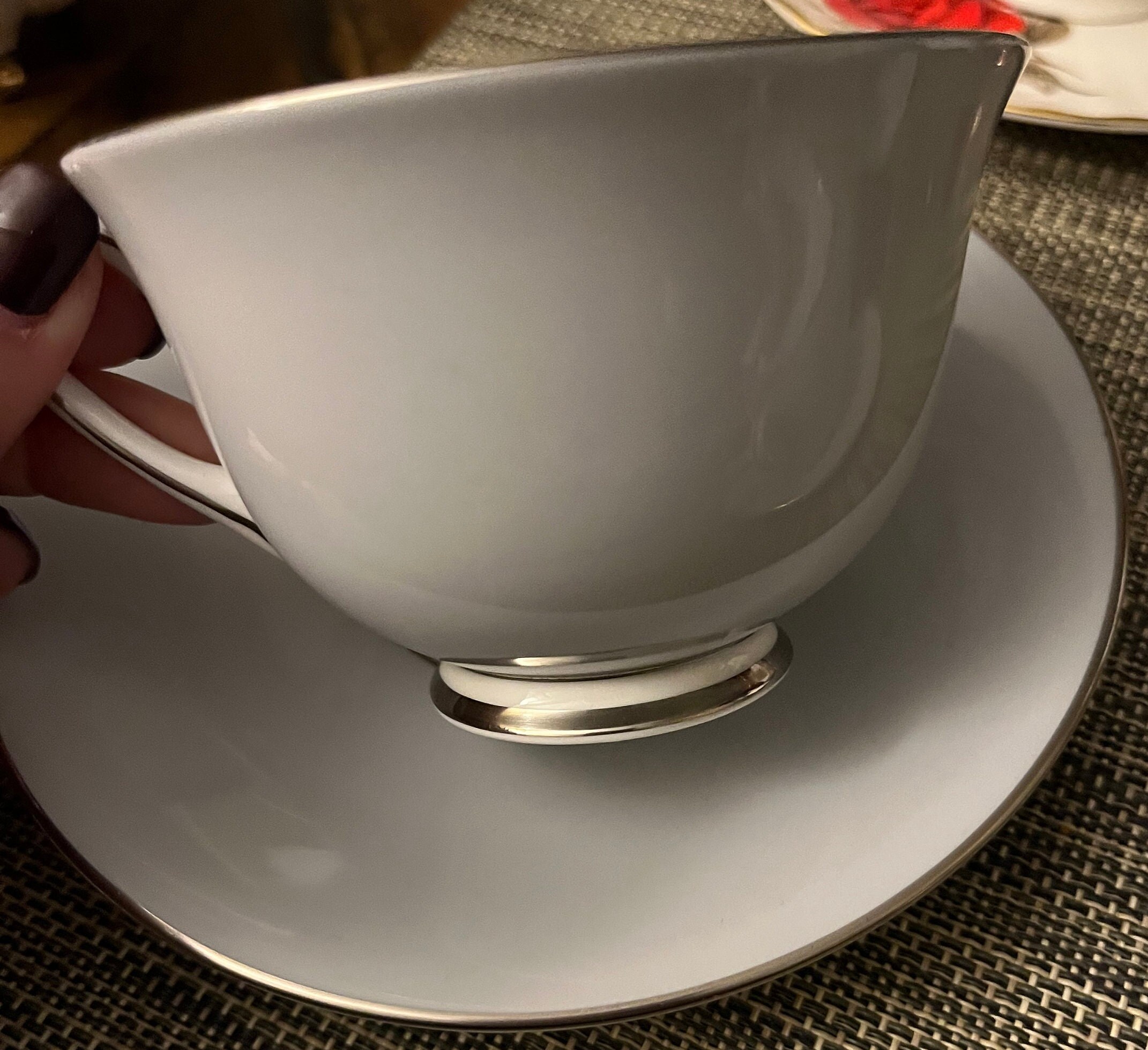 Charming Lavender Teacup Set With Silver Floral Accents – Excellent ...