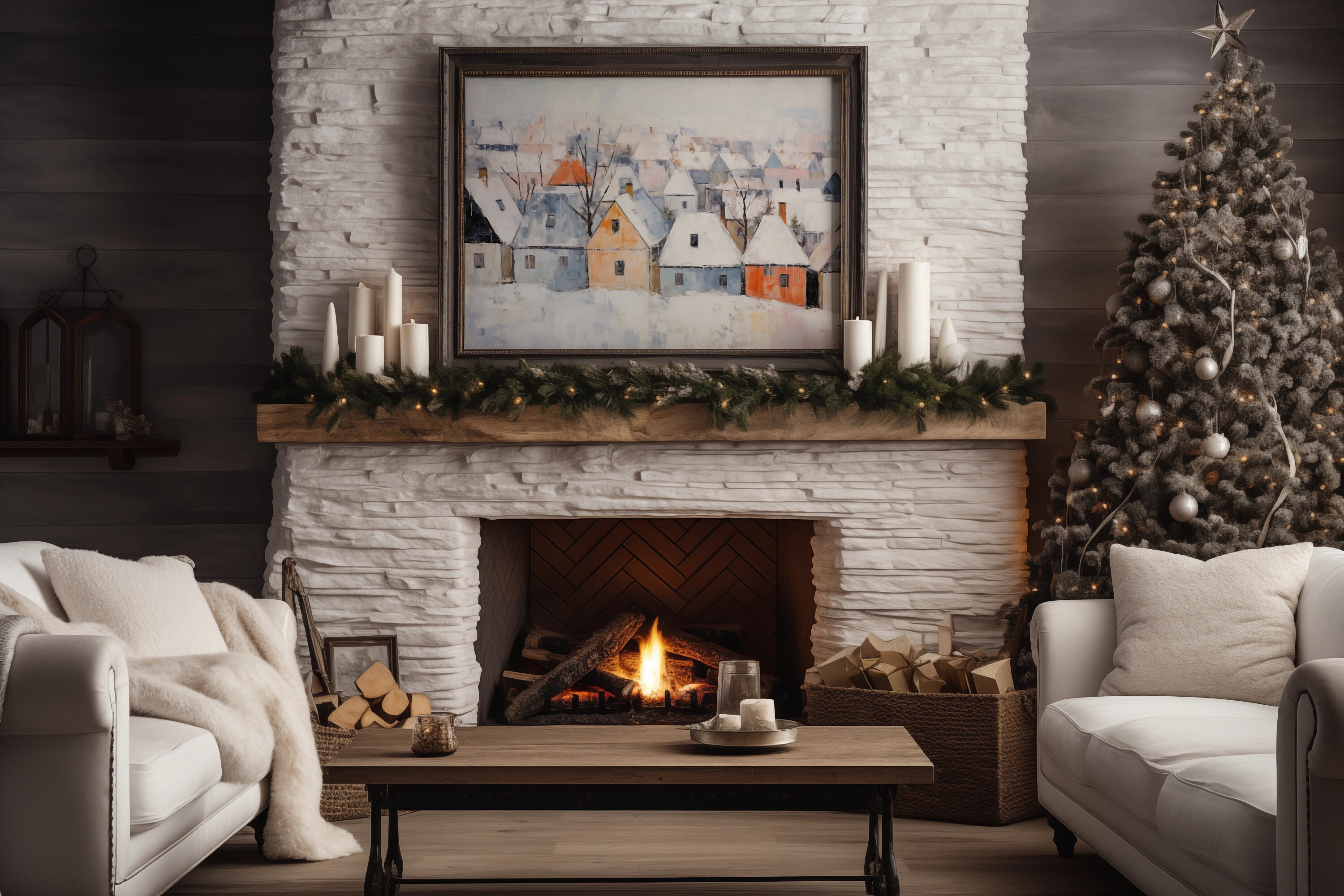 Vintage Winter Village Painting, Winter Scenes, Printable Winter ...