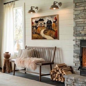 Fall Village Wall Art Printable – Colonial Homes Painting With Pumpkins ...