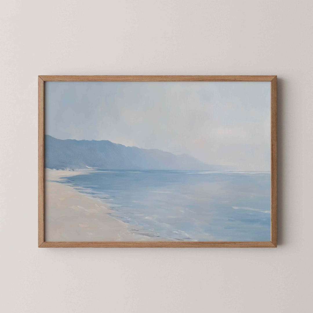 Minimalist Coastal Wall Art Beach and Mountain Landscape Print Tranquil ...