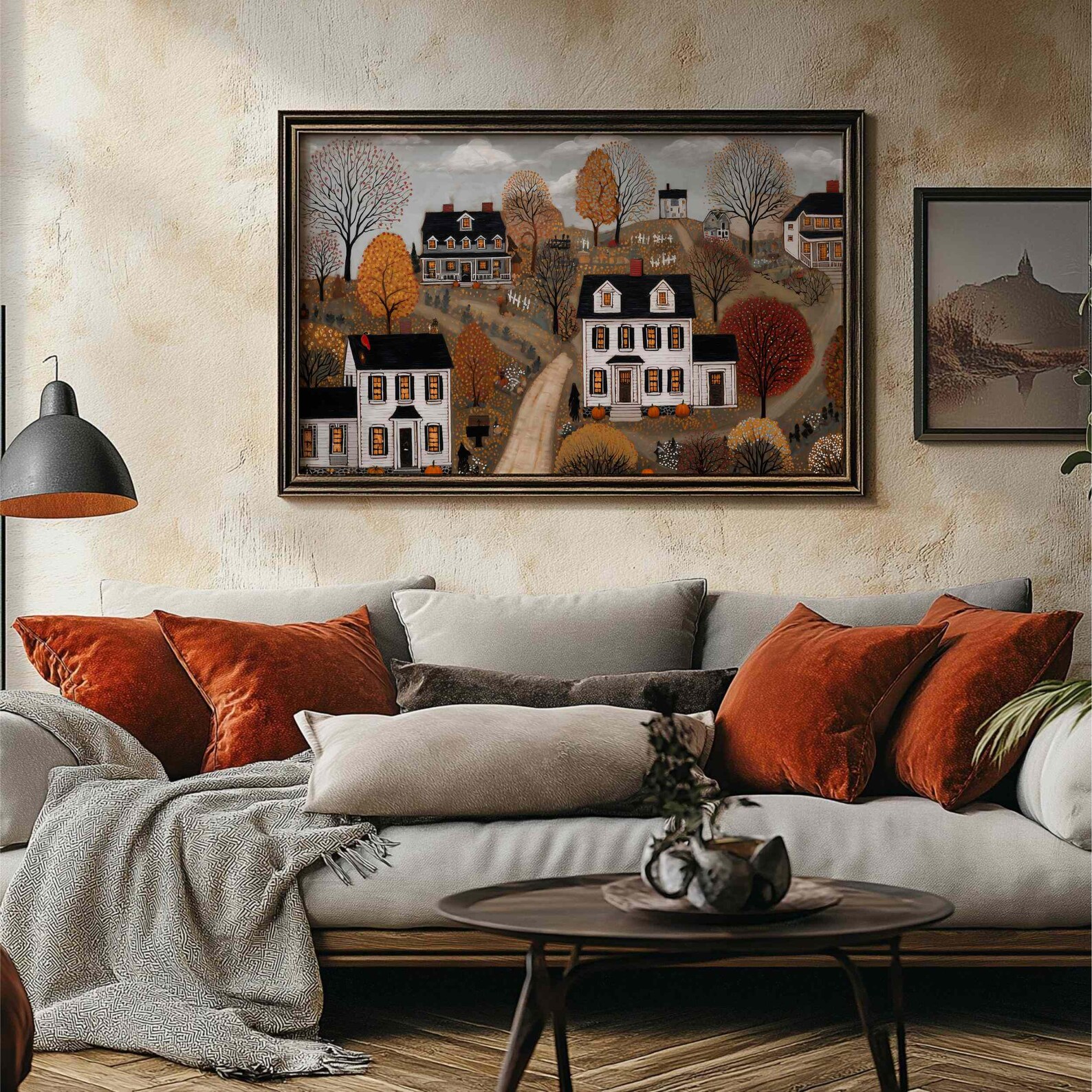 Autumn Village Wall Art Printable – Folk Style Vintage Painting With ...
