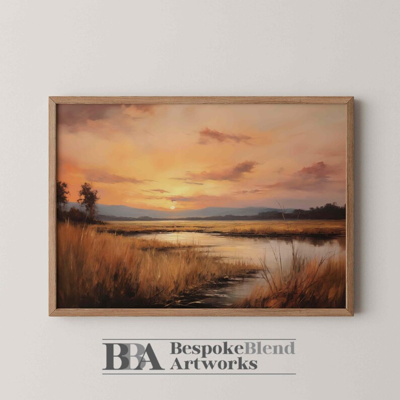Field of Flowers Print Rustic Path Wall Art Warm Nature Scene Digital ...