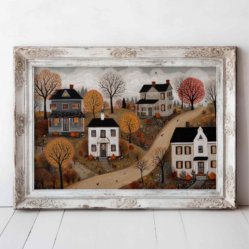 Fall Harvest Wall Art Printable – Country Colonial Painting With ...