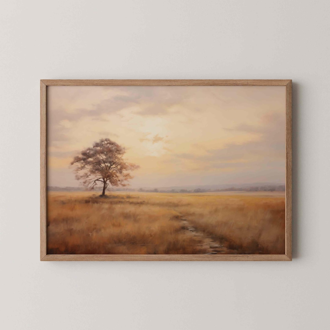 Printable Autumn Oil Painting of a Lone Tree – Digital Landscape Art ...