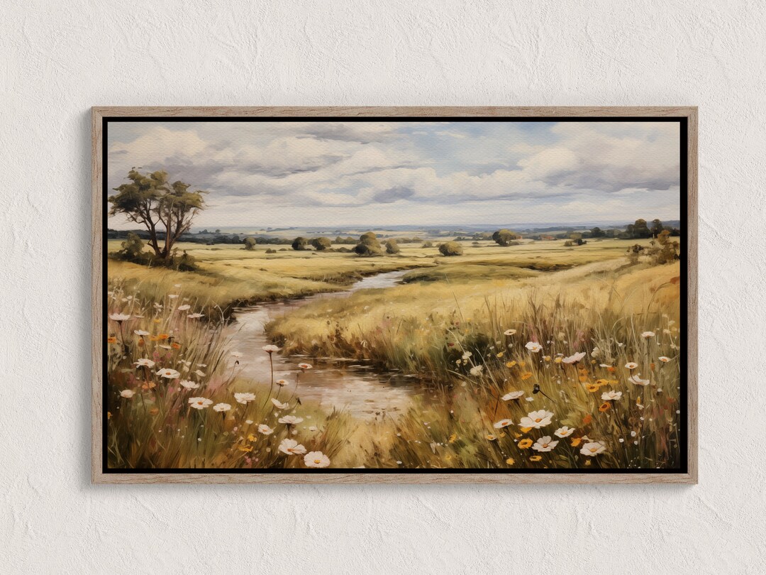 English Countryside Meadow Oil Painting Wildflowers, Tall Grasses ...