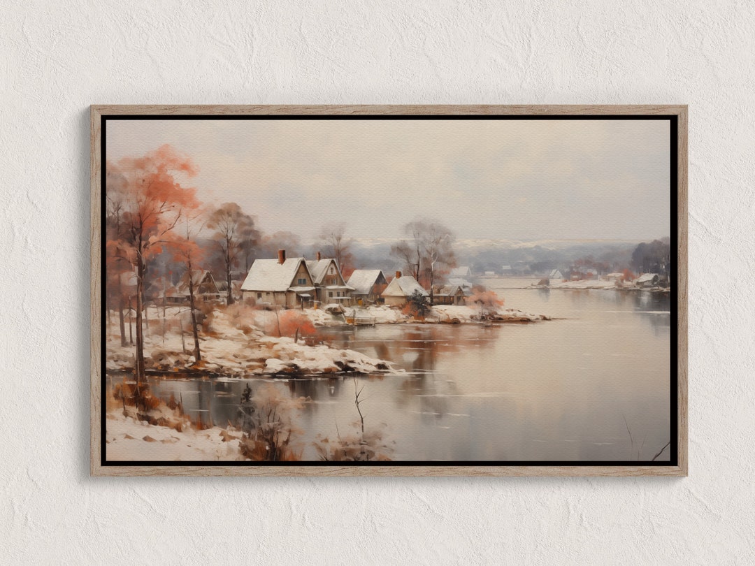 Vintage Winter Village Painting, Winter Scenes, Printable Winter ...