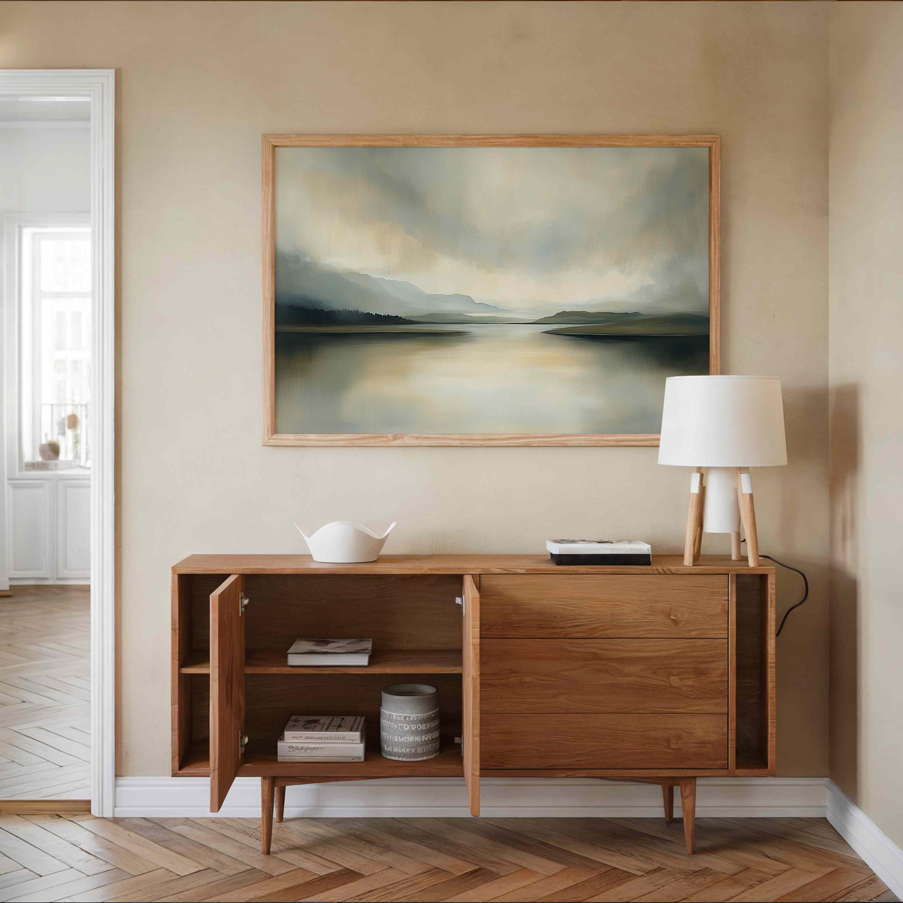 Neutral Abstract Lake Art Print, Printable Landscape Digital Painting ...