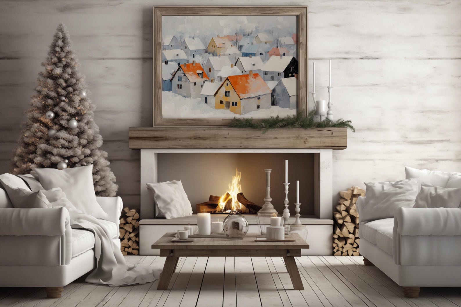Vintage Winter Village Painting, Winter Scenes, Printable Winter ...