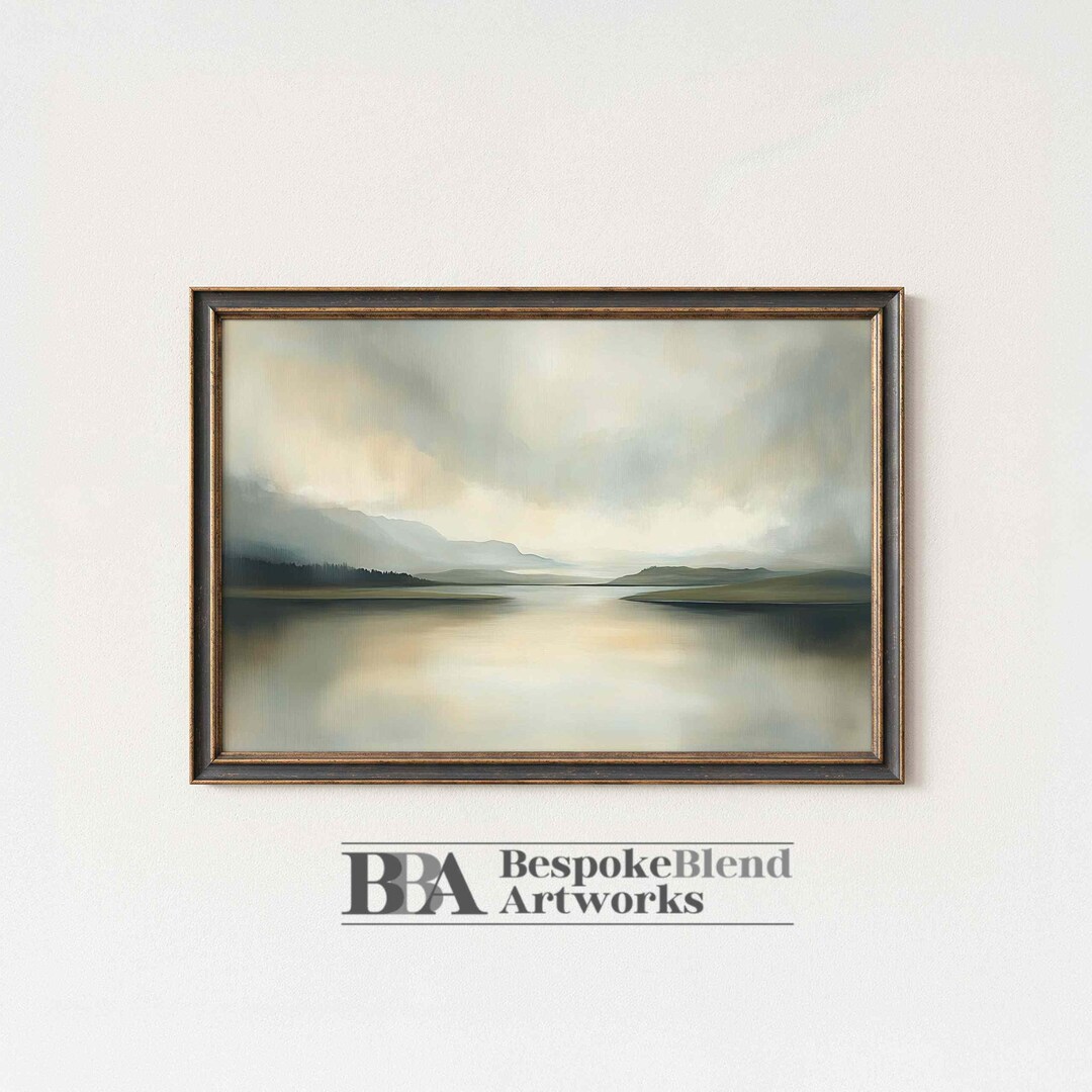 Neutral Abstract Lake Art Print, Printable Landscape Digital Painting ...