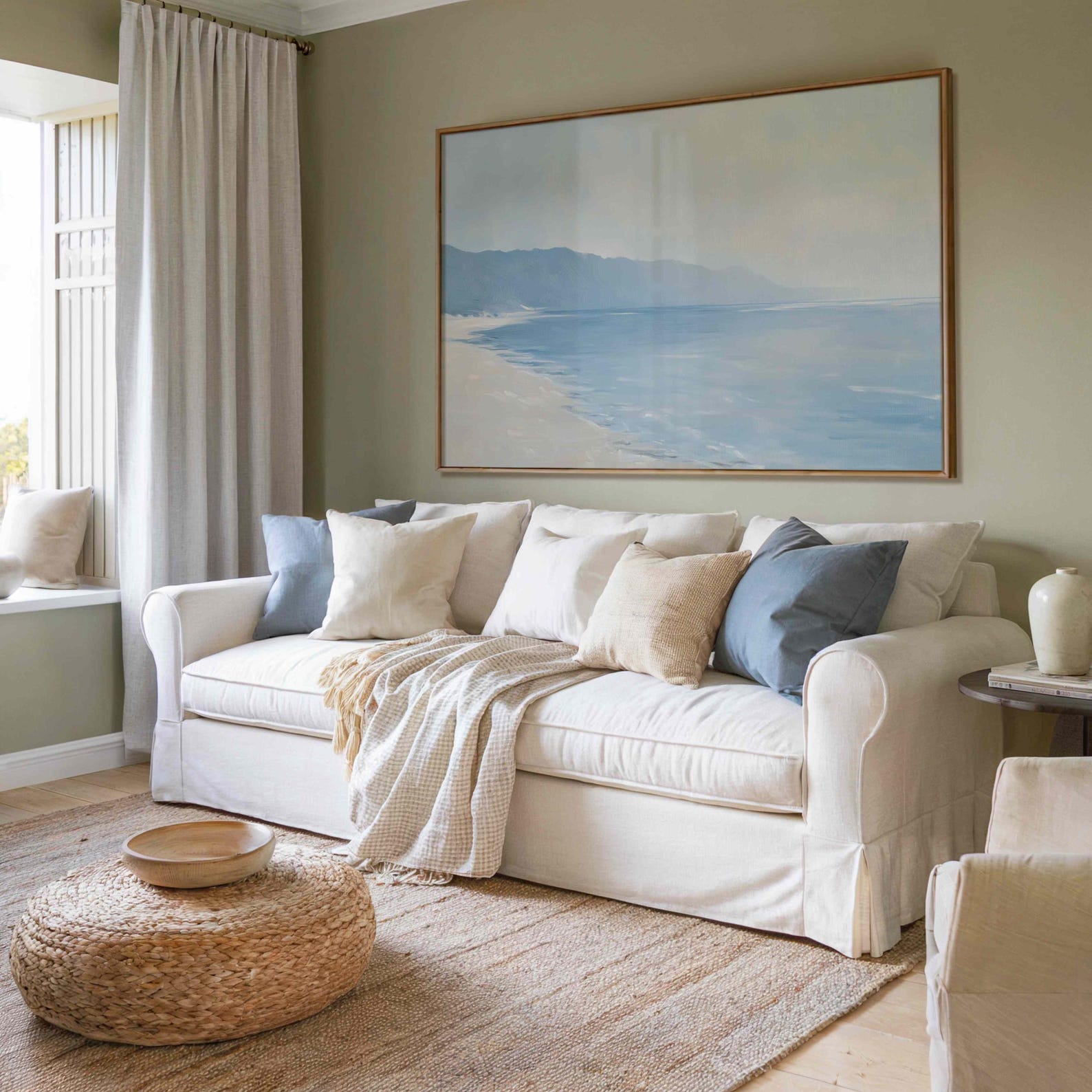 Minimalist Coastal Wall Art Beach and Mountain Landscape Print Tranquil ...