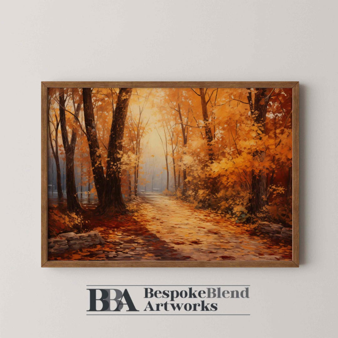 Autumn Forest Path Wall Art Printable – Warm Fall Trees Oil Painting ...