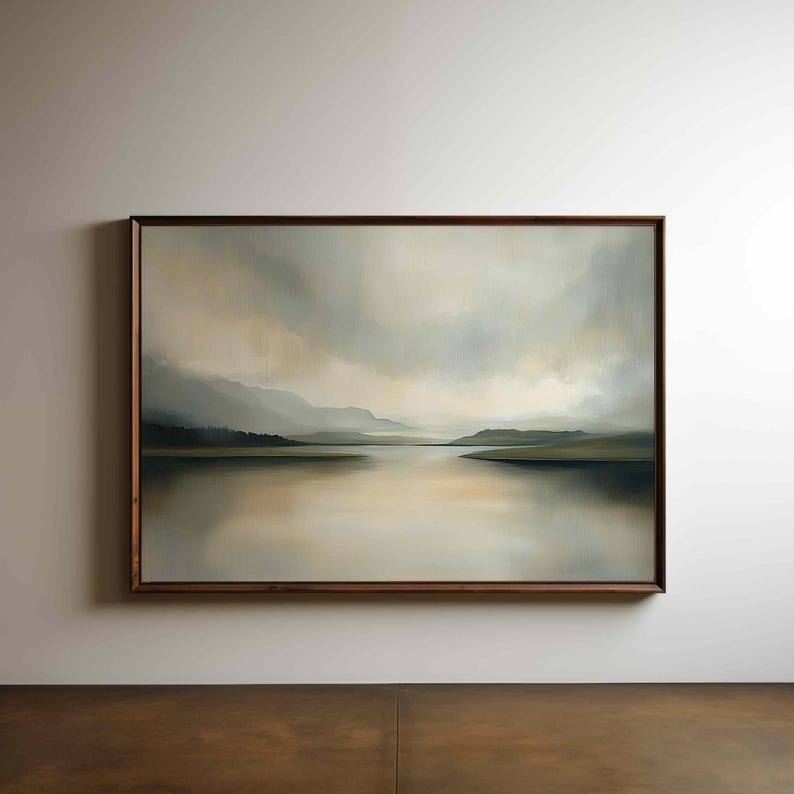 Neutral Abstract Lake Art Print, Printable Landscape Digital Painting ...