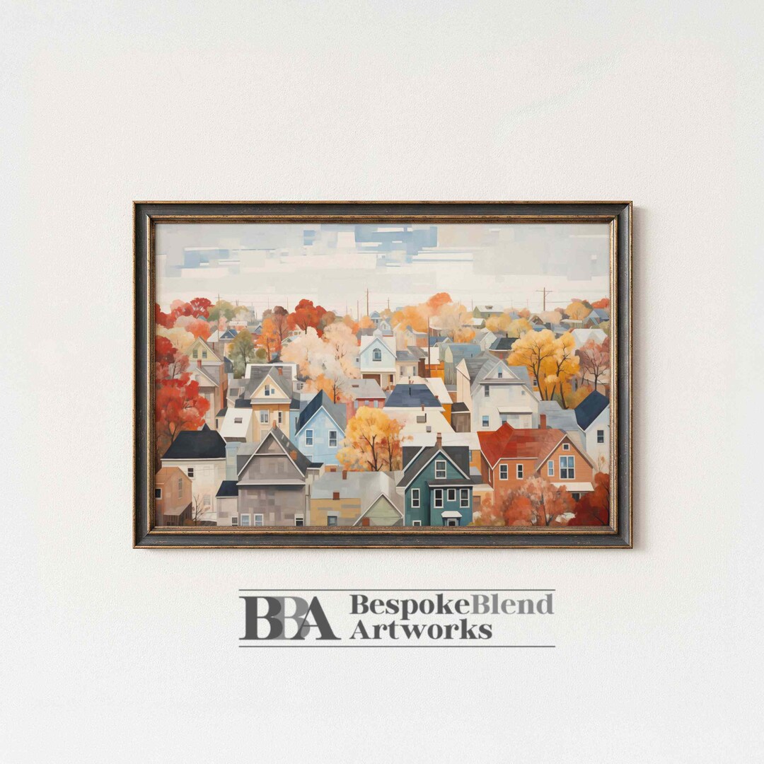 Fall Abstract Cityscape Painting, Printable Painting Aerial View of ...