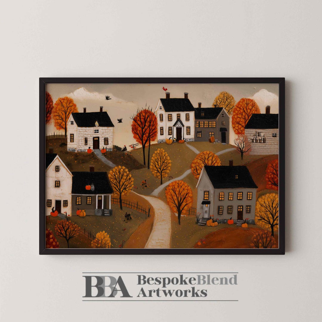 Neutral Fall Village Wall Art Printable - Thanksgiving Entryway Decor ...