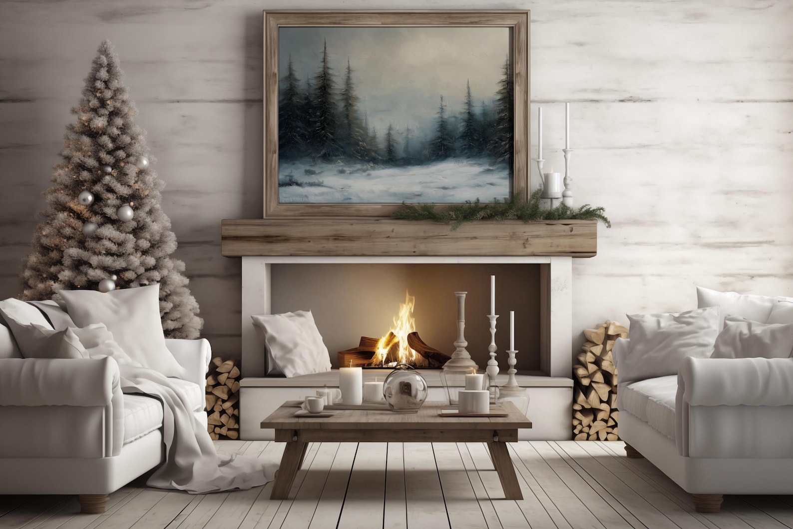 Winter Pine Forest Christmas Painting Digital Art | Rustic Landscape ...