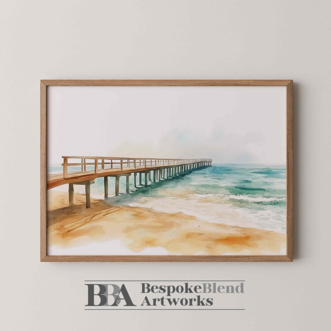 Neutral Coastal Wall Art Printable – Watercolor Pier Painting Download ...