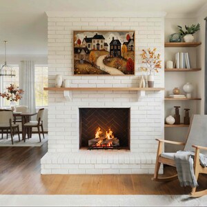 Fall Village Wall Art Printable – Colonial Homes Painting With Pumpkins ...