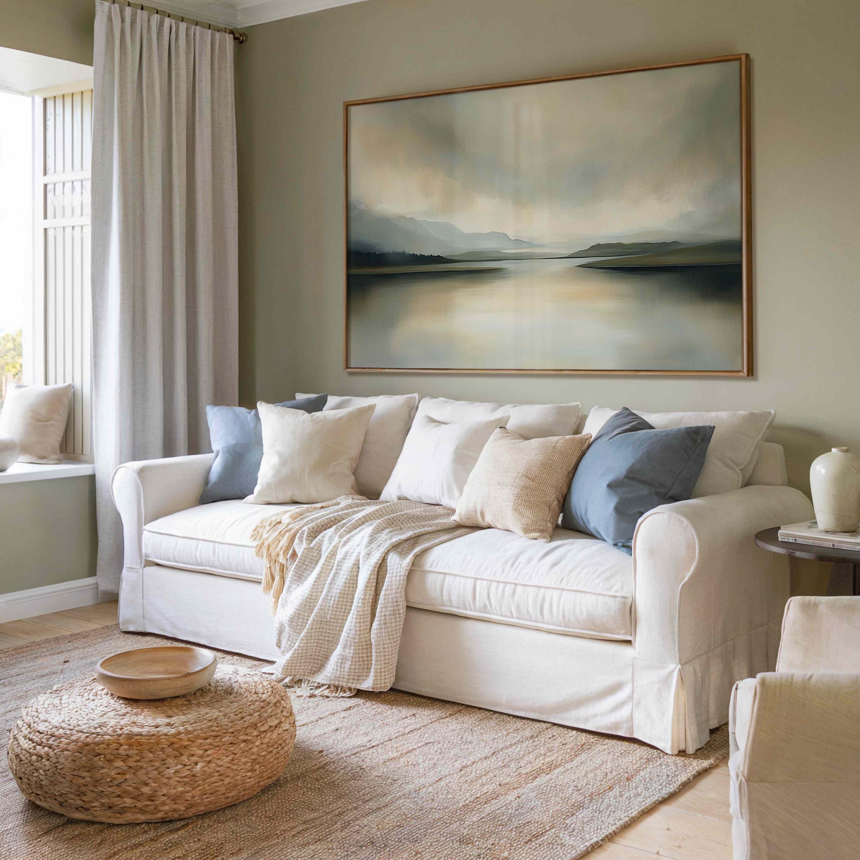 Neutral Abstract Lake Art Print, Printable Landscape Digital Painting ...