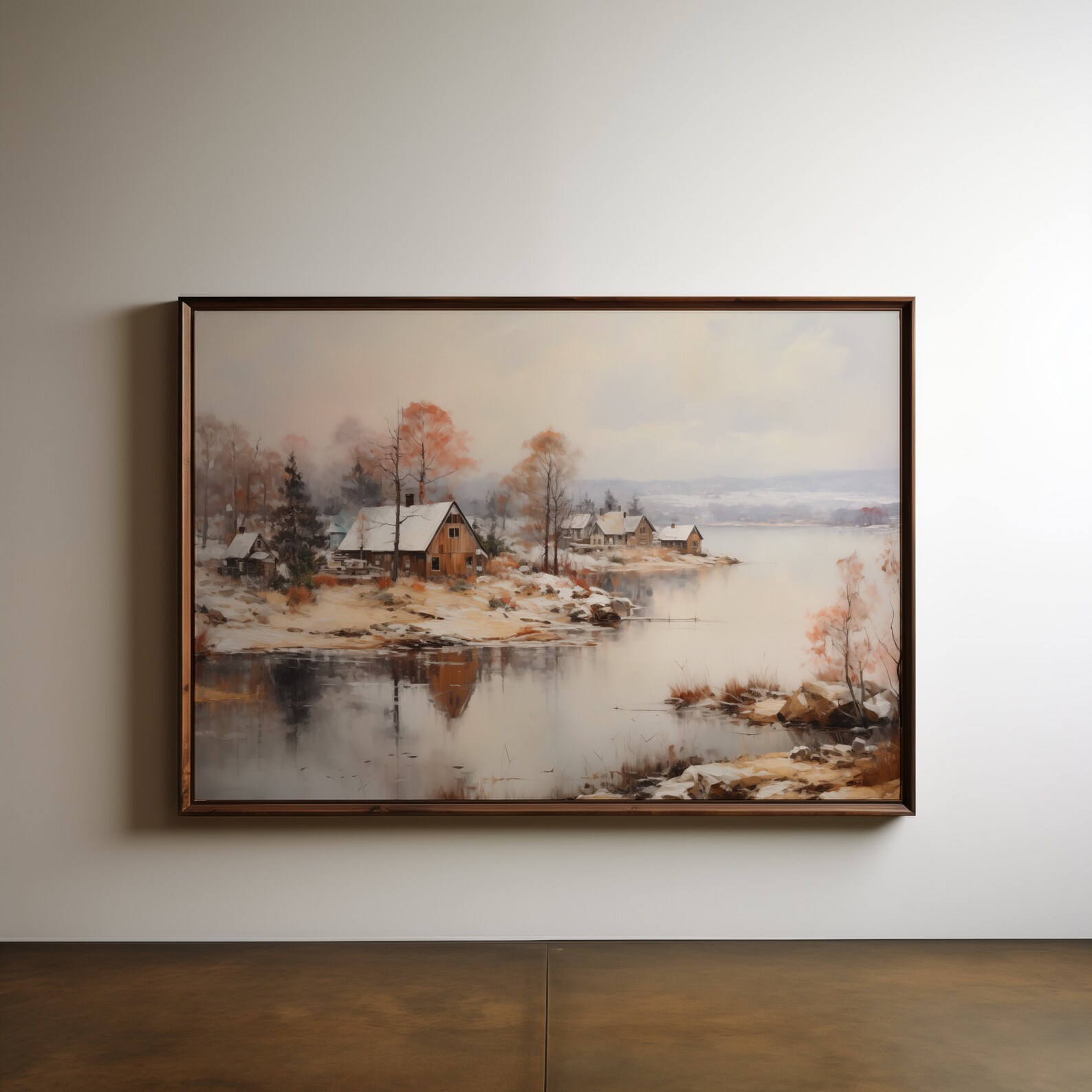 Vintage Winter Village Painting, Winter Scenes, Printable Winter ...