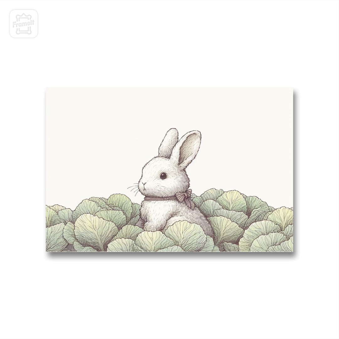 Cabbage Patch Bunny Art Print Spring Garden Art Baby Animal Decor ...