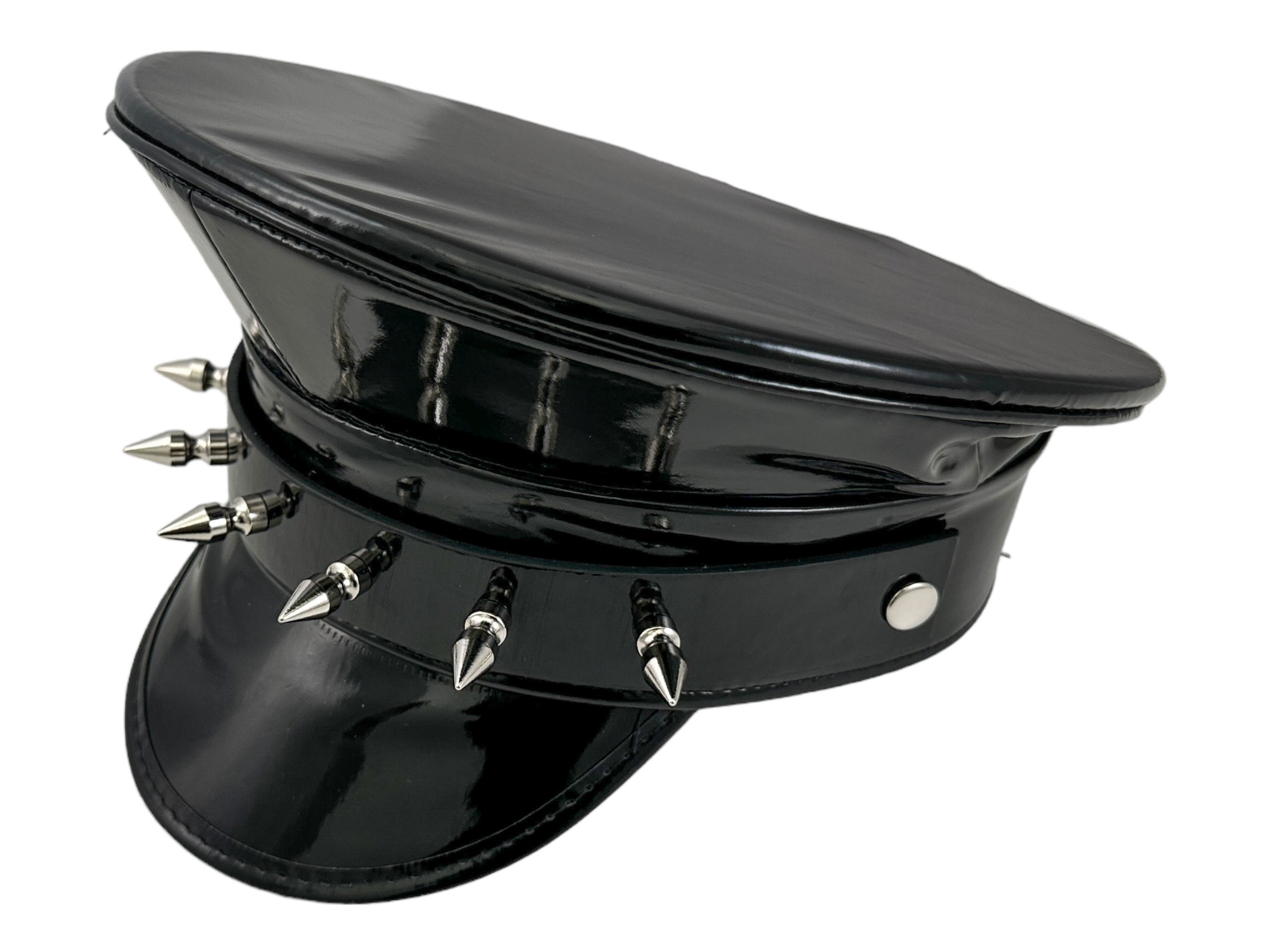 Black Patent Leather Military Police Captain Spike Punk Goth Rave Hat ...