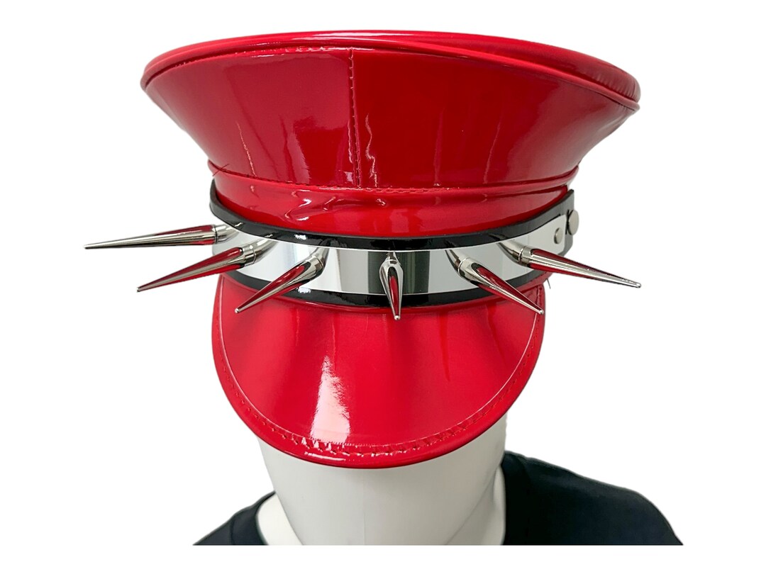 Long Pin Spike Metal Red Patent Leather Military Police Captain Punk ...