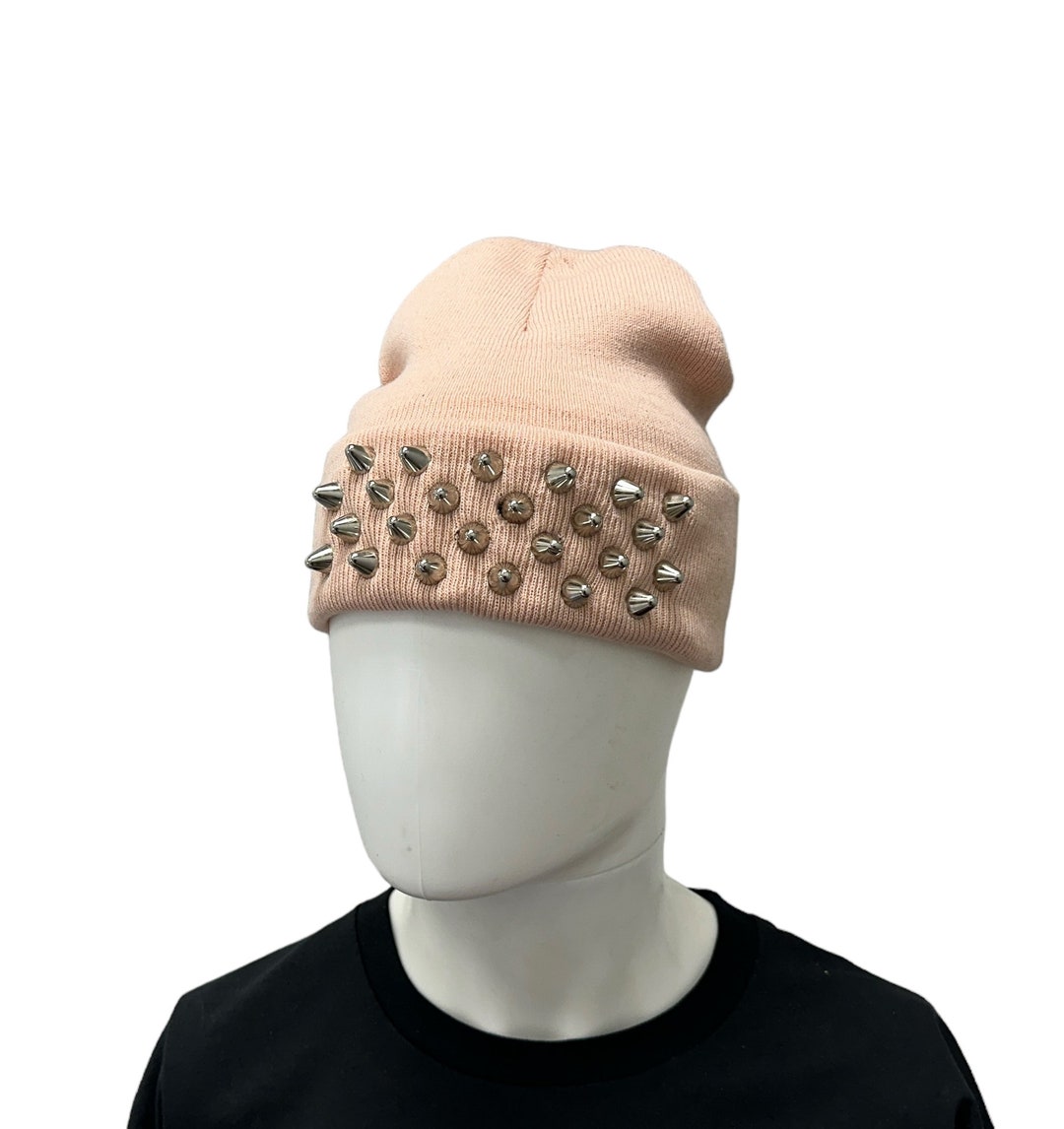 Pink Beanie Silver UK77 Studded Steel Premium Handmade Goth EMO Thrash ...