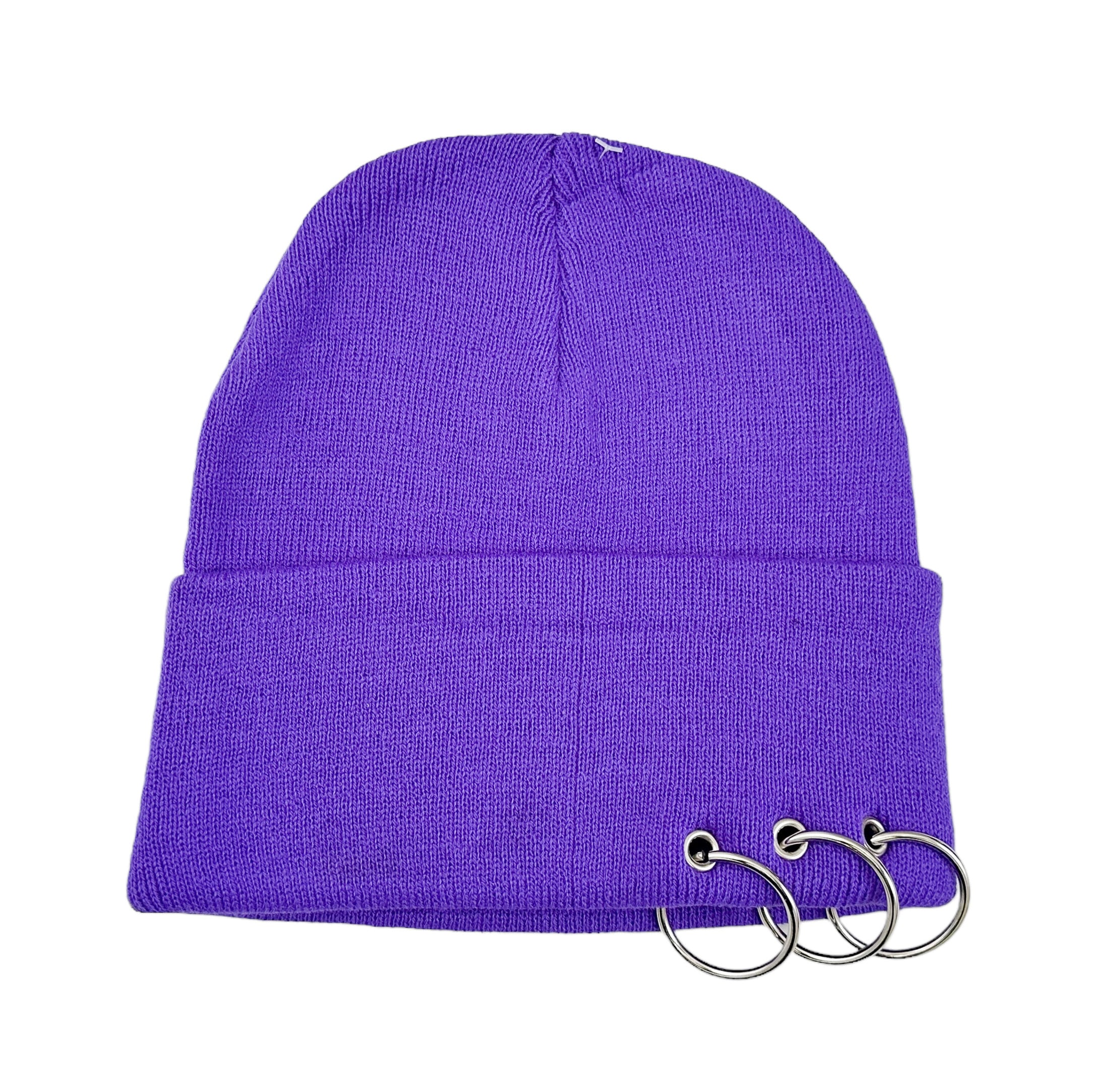 Beanie Hat Purple Piercing Ring Premium Handmade Goth EMO Thrash Rock ...