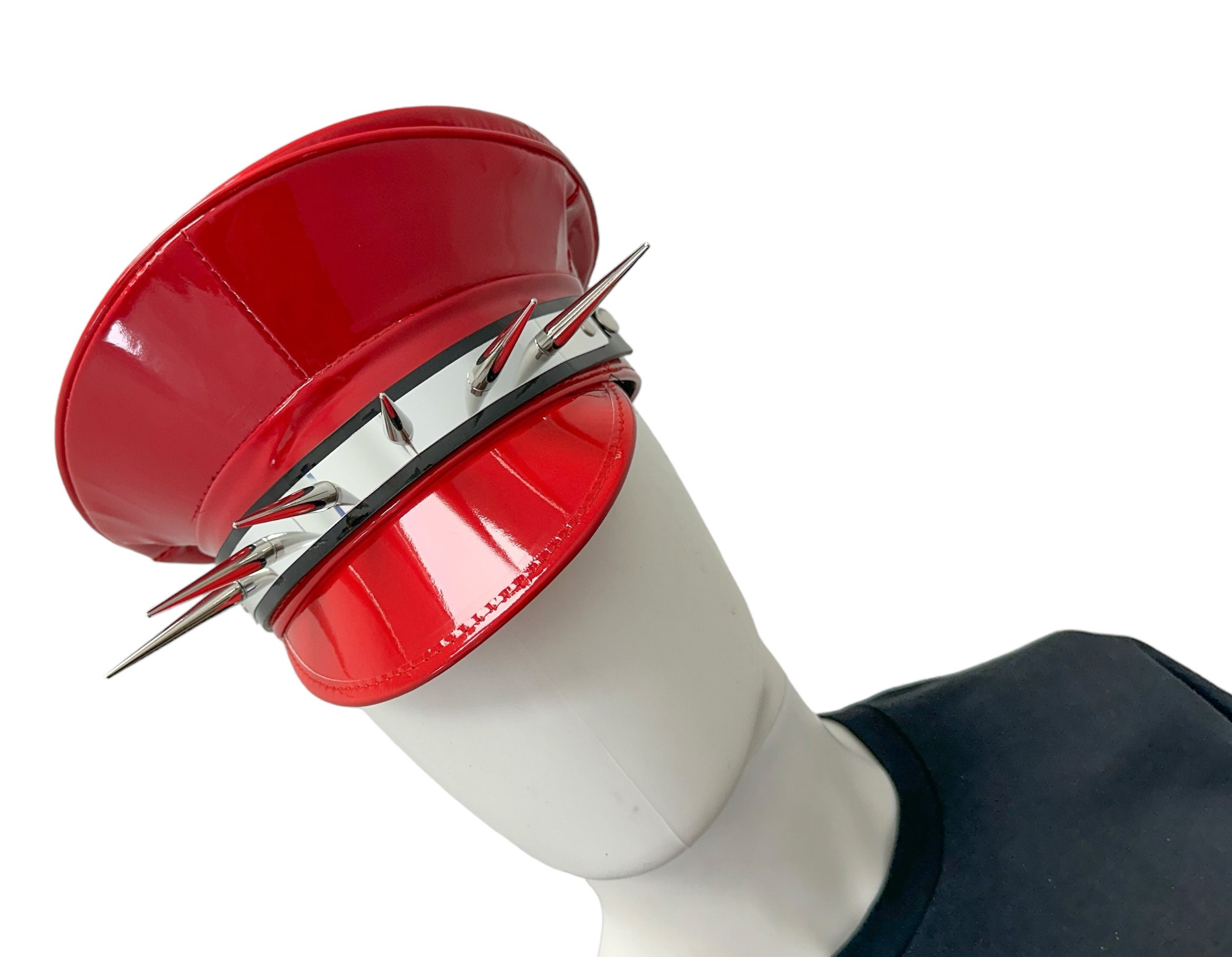 Long Pin Spike Metal Red Patent Leather Military Police Captain Punk ...