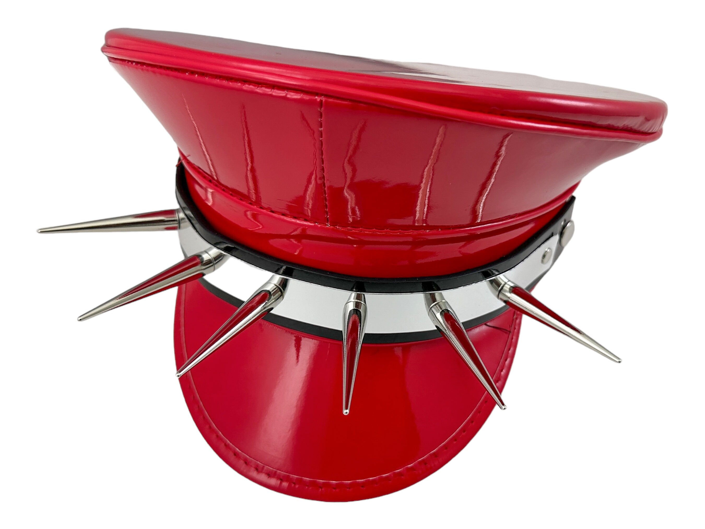 Long Pin Spike Metal Red Patent Leather Military Police Captain Punk ...