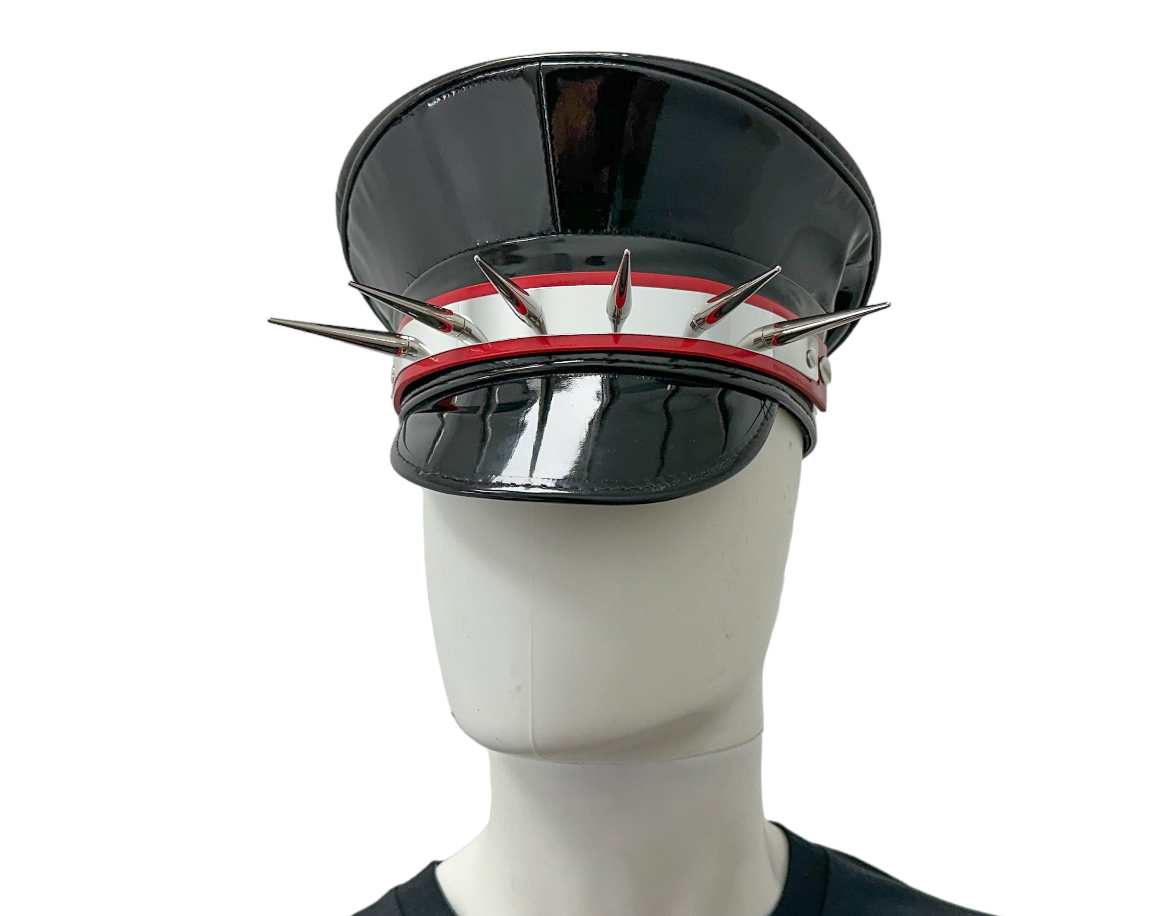 Long Pin Spike Metal Black Patent Leather Military Police Captain Punk ...